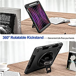 GEEKSDOM iPad Pro 12.9 Case: Military Grade Heavy Duty Shockproof iPad Pro 12.9 case 6th Generation 2022/5th Gen 2021-Pencil Holder-Hand/Shoulder Strap-Rotating Stand-Black