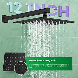 gotonovo Rainfall Bathroom Shower System Rain Shower Head and Handle Set Wall Mounted Shower Complete Combo Solid Brass Pressure Balancing Shower Mixer Valve 12 Inch Matte Black