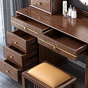 LEONYS Vanity Dressing Table or Makeup Desk with 7-Drawers, with Mirror,Cushioned Stool, Home Furniture Bedroom Makeup Vanity Table Stool Set