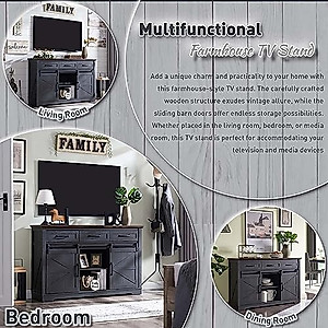 SinCiDo Bedroom TV Stand for 60 Inch TVs, Farmhouse Entertainment Center with 3 Drawers, Rustic Wood TV Console Cabinet with Sliding Barn Door for Bedroom, Living Room, Dining Room, Dark Grey