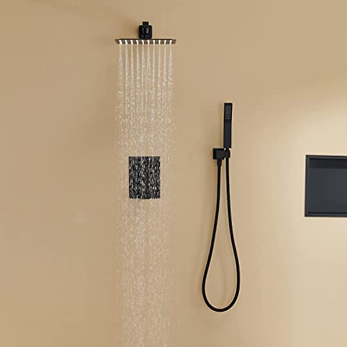 Artiqua Shower System 10 Inches Rain Shower Combo Set Black Wall Mount Faucet Bathroom Faucets with Rainfall Shower Head and Hand Shower