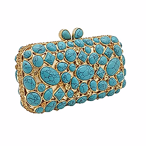 Women's Evening Bag Women Banquet Purse Luxury Evening Bag Turquoise Stone Crystal Clutches Wedding Handbag (Color : Blue)