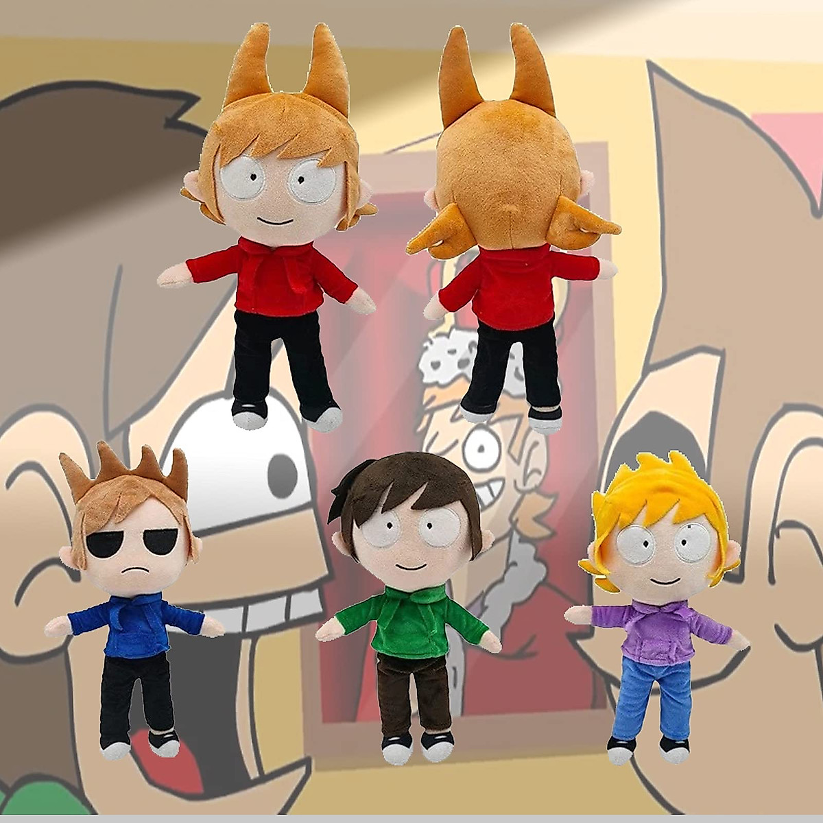 ZYSMJSY 12.6-14.9in Eddsworld Plush Doll, Eddsworld Plushies, Tord Eddsworld Toy, Tord & Matt/Tom & EDD Soft Stuffed Animals Doll, Tord Doll Toys for Fans of Eddsworld. (4 PCS)