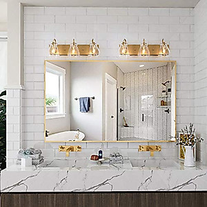 KSANA 3-Light Modern Vanity Light Fixture, Brass Bathroom Lighting with Clear Glass Shades, 22” L