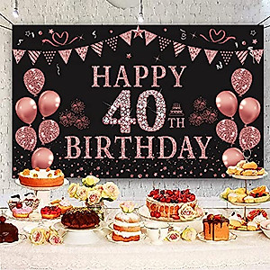 Trgowaul 40th Birthday Decorations Banner Women, Rose Gold Happy 40th Bday Decorations for Women, 40 and Fabulous Decorations Backdrop Party Supplies, 40 Year Old Photography Background 5.9 X 3.6 Fts