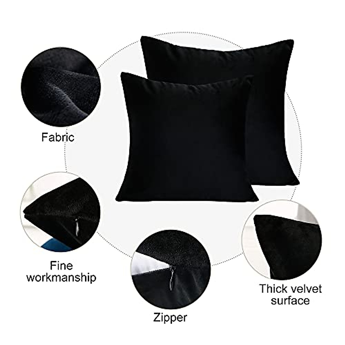 Best Season Pack of 2 Black Luxury Soft Velvet Square Decorative Throw Pillow Covers Decorative Pillowcase for Sofa Couch Bed 18×18 inches