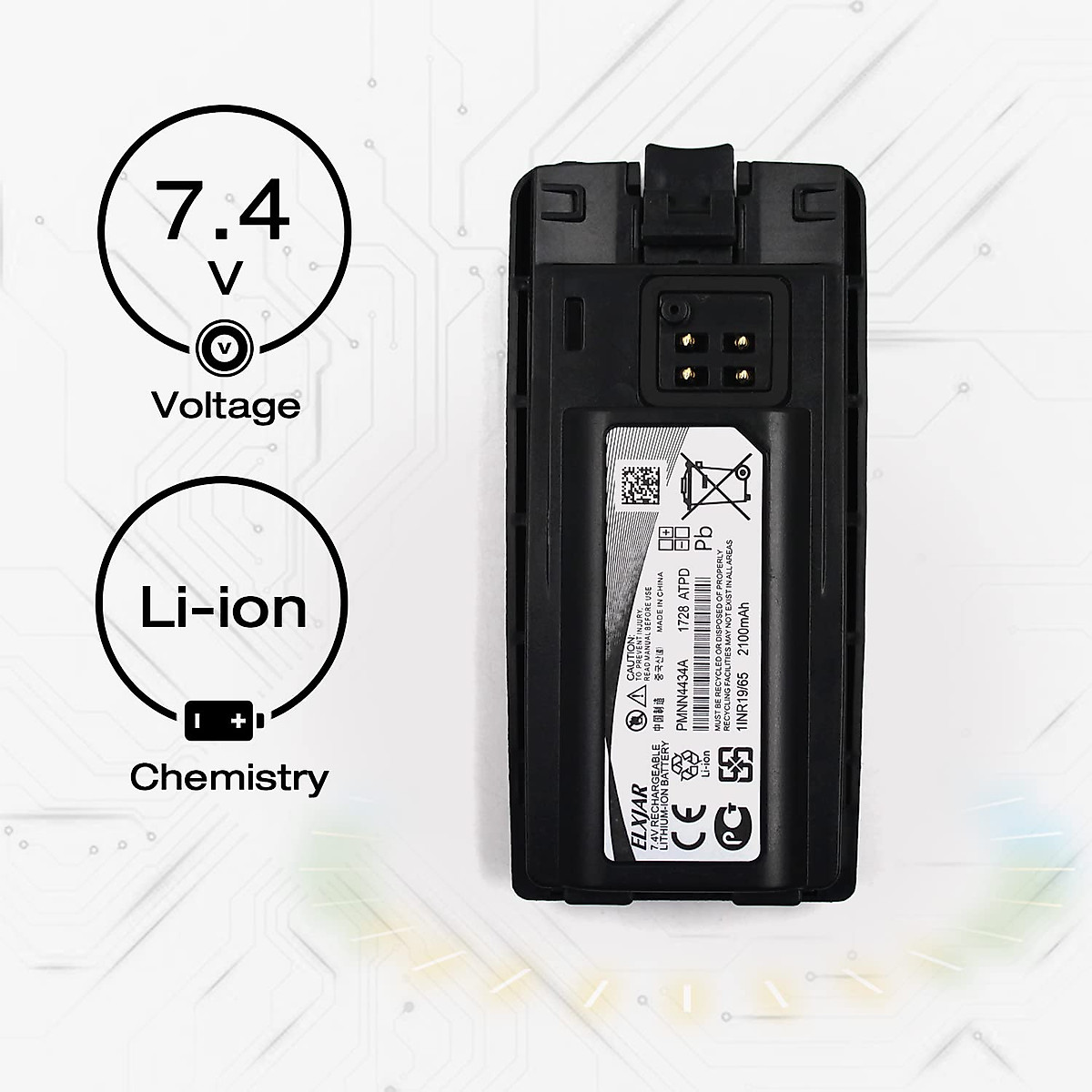 elxjar (2-Pack) 7.4V 2100mAh PMNN4434A Li-ion Battery Compatible with Motorola RMU2040 RMM2050 RMV2080 RMU2080 RMU2080D XT420 XT460 RMU RMV RMM Series Two Way Radio PMNN4434 PMNN4434AR
