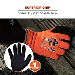Ergodyne ProFlex 7401 Coated Winter Work Gloves, Latex Coated Palm, Thermal Fleece Lining, Orange