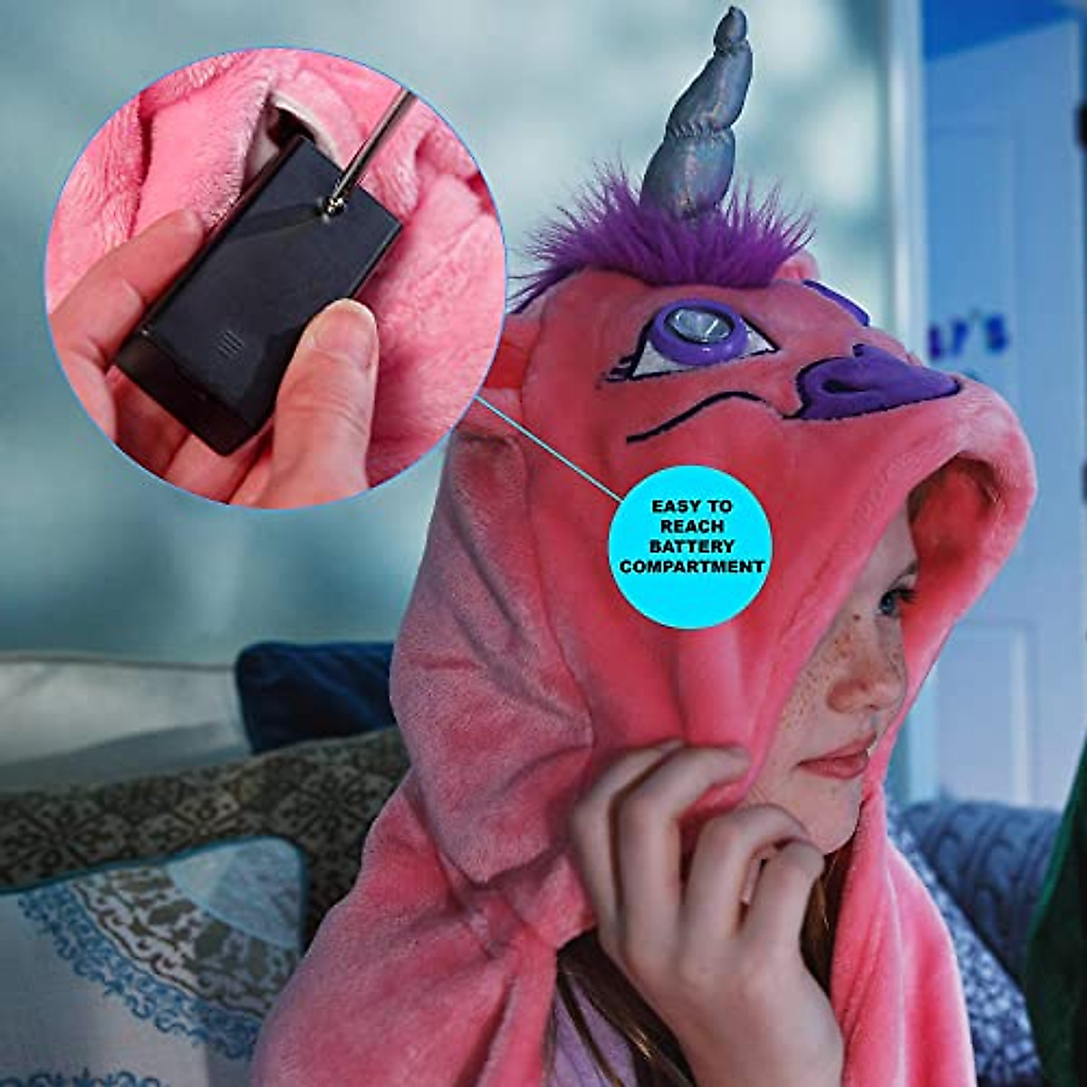 Bright Eyes Blanket 2023 Version Super Soft Blanket for Kids with LED Lights - Hooded Blanket, Robe, Comfy Throw Blanket, Unicorn; Warm Fuzzy Blanket, Animal Blanket, Machine Washable