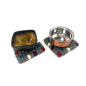 Handmade Trivet, Felt Ball Trivet, Potholders, Trivets, 100% Wool, Felt, Hot Pot Holders (Set of 2) Hot Pads, Flexible, Durable, Heat Resistant Mat, Mats, Square Trivet (Gray, Square)