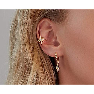 Simple CZ Star Cuff Wrap Earrings Cute Snowflake Crystal Twinkle Helix Cartilage Clip on Earrings Non Piercing Cartilage Earrings Hexagram ear cuff (snowflake ear cuff-gold)