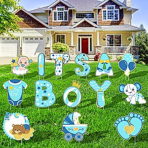 Fayavoo14Pcs ITS A BOY Yard Sign with Stakes Elephant Baby Shower Yard Sign Blue Gender Reveal Yard Sign Welcome Home Yard Sign Baby Shower Gender Reveal Party Decorations