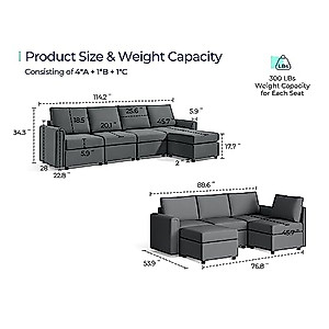 LINSY HOME Convertible Sectional Couch, L Shaped Sofa Couch with Storage, Modular Sofa with Memory Foam, Ottomans, 5 Seat Sofa Corner Sofa with Chaise for Living Room, Dark Grey