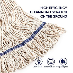 Eyliden Heavy Duty Commercial Cotton Mop Looped-End String Wet Industrial Mops 2pcs Cotton Head with Extendable Handle and Patent Stainless Steel Jaw Clamp Home Office Cement Floor Use
