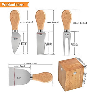 Cheese Knife Set with Holder Stand,Set of 4 Pieces Cheese Cutter Knives Set for Charcuterie Board,Stainless Steel Cheese Spreader,Slicer,Shaver,Fork with with Wood Handle & Magnetic Knife Block