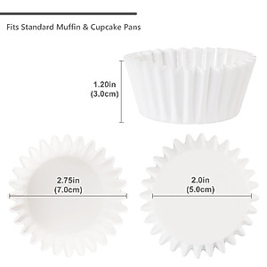 Caperci Heavy Duty Standard White Cupcake Liners 150 Counts - Grease-Resistant Paper Muffin Baking Cups, Odorless, No Muffin Pan Needed, Easily Peels (White)