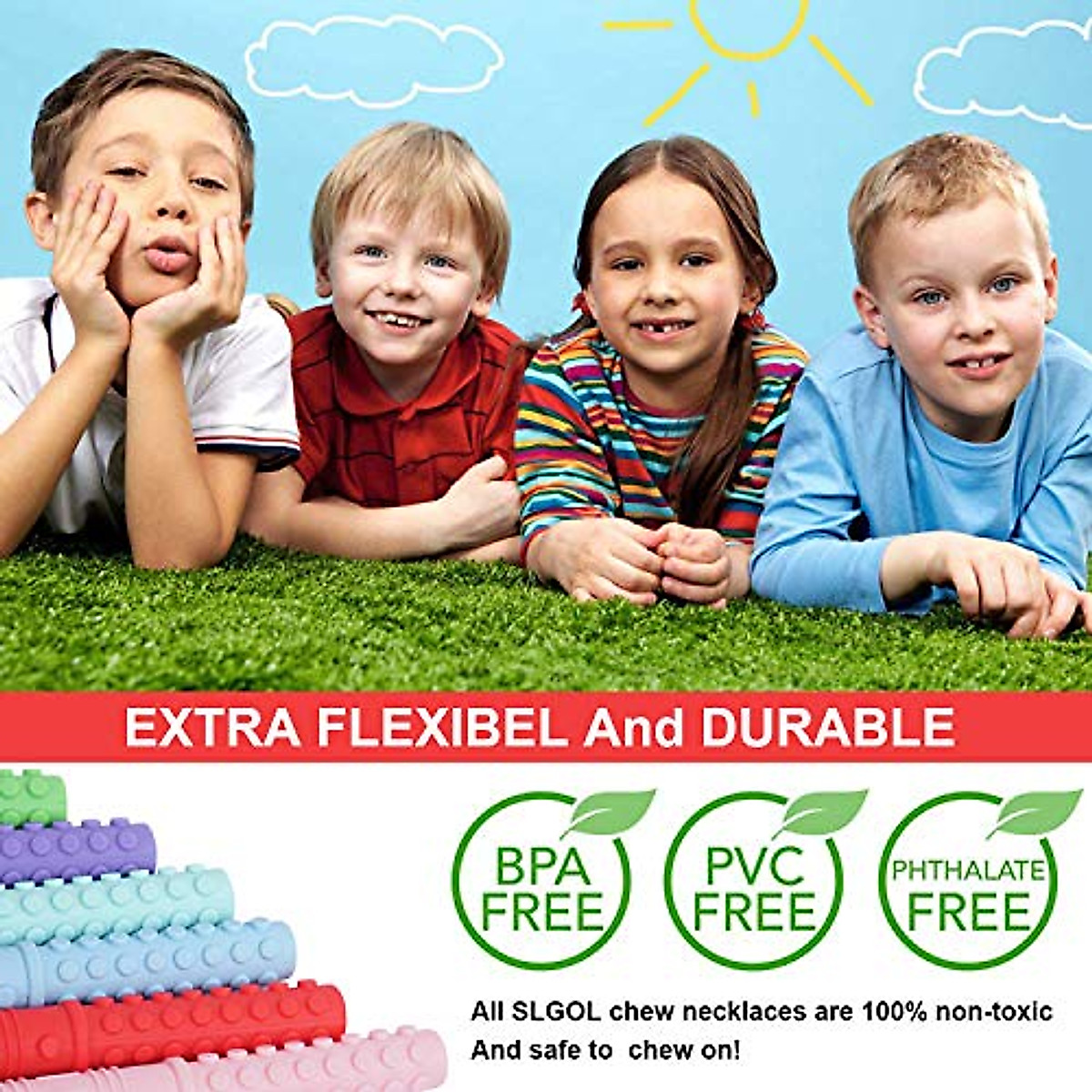 Chewy Necklace Sensory, Seeway Mace Chew Necklace for Sensory Kids, Autism Chew Toys, BPA Free, Food Grade Silicone Safety for ADHD, SPD, Oral Motor Children, Kids, Boys, and Girls【4 Pack】