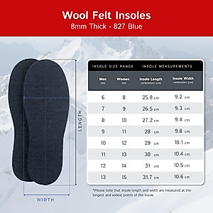 The Felt Store 8mm Long-Lasting Wool Felt Insoles for Men and Women, Warm Wool Boot Insoles for Winter, Adjustable Wool Insoles, 2 Pair - Size 10