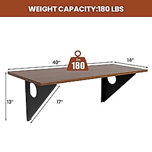 COSTWAY Wall-Mounted Desk, 40” Industrial Floating Computer Desk w/Rubber Wood Table Top & Heavy-Duty Steel Brackets, Space-Saving Home Office Laptop Table, Easy-to-Setup Bar Table for Kitchen
