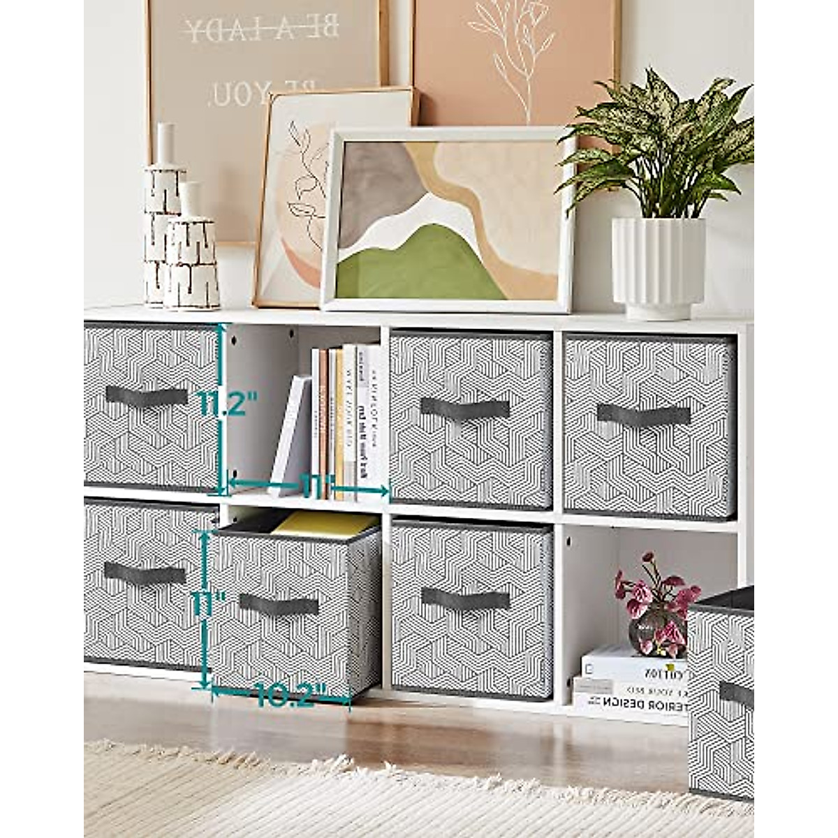 SONGMICS Storage Cubes, Set of 6 Non-Woven Fabric Storage Bins, Cube Drawers for Shelves and Closet Storage, Foldable, for Clothes Toys, Gray with Zigzag Pattern UROB016G01