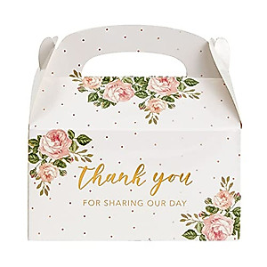 Sparkle and Bash 24 Pack Floral Thank You Treat Boxes for Wedding Reception Favors, Baby Shower, Birthday Party (6.25 x 3.5 In)