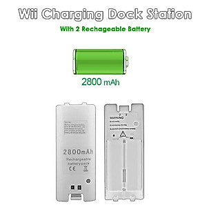 Wii Charging Station, Dual Charger Dock with Two Rechargeable 2800mAH Batteries for Wii Remote Controller(White)