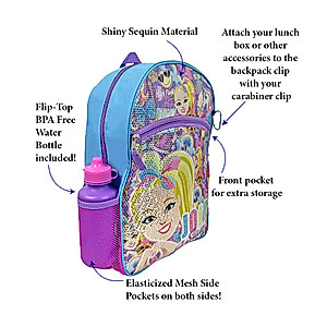 RALME JoJo Siwa Backpack 5 Pc. Set for Girls, 16 in. Sequin Backpack w/JoJo Lunch Bag & Pencil Case