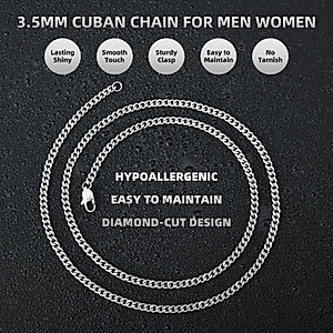 CBLKUS 3.5mm Stainless Steel Chain Necklace, Mens Silver Curb Link Chain, Diamond Cut Solid Cuban Link Chain For Women, Italy Mens Jewelry Available In 16-28 Inches