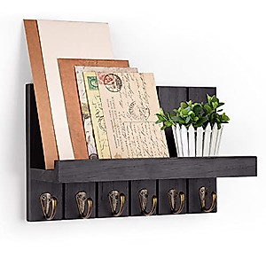 DLQuarts Key Holder for Wall Decorative Mail Holder Wall Mount Mail Organizer with 6 Key Hooks Key Hanger Wall Hooks, Black