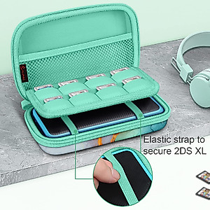 FINTIE Hard Shell Protective Case for Nintendo 2DS XL/New 3DS XL LL, Emerald Marble with Zipper Pocket and Top Handle