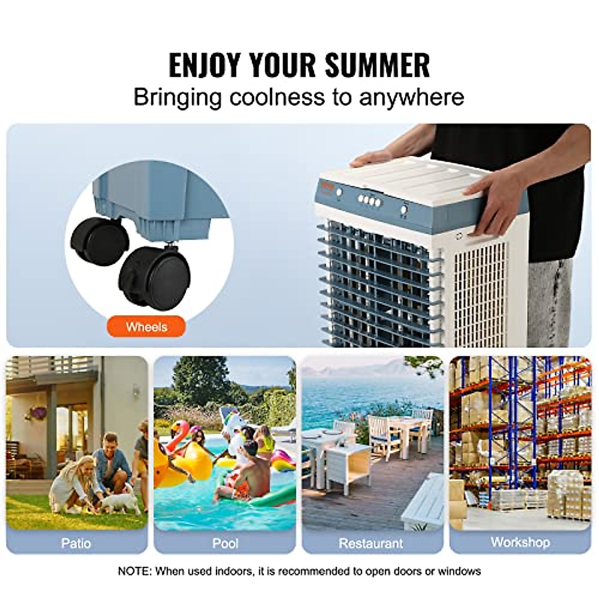 VEVOR Evaporative Air Cooler,100W 1400CFM Swamp Cooler with 5 Gallon Water Tank,Humidifying,3 Modes & Speeds Portable 3-IN-1 Cooling Fan,Energy-Saved Air Cooler for 550 Sq.Ft Indoor or Outdoor