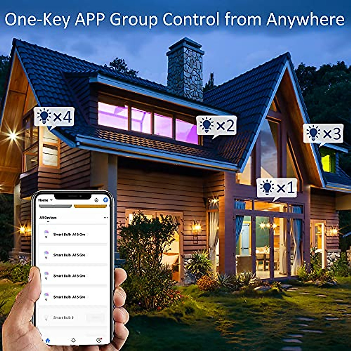 DOGAIN Small Smart Light Bulbs E26 Base A15 RGB Color Changing Light Bulb Compatiple with Alexa Google Home, WiFi LED Light Bulb Dimmable 500LM 40W Equivalent(Only 2.4GHZ), 2 Pack