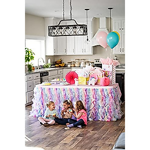 Tutu Table Skirt - Tulle Table Skirt Decoration - Mesh Fluffy Tulle Tablecloth for Birthday Party, Baby Shower, Gender Reveal, Wedding Shower, Valentine’s Day, Prom (Rainbow, 6ft)