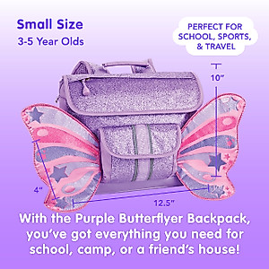Bixbee Toddler Backpack, Purple Sparkly Butterfly Bookbag for Girls & Boys Ages 3 - 5 | Daycare, Preschool, Elementary School Bag for Kids | Easy to Carry & Water Resistant