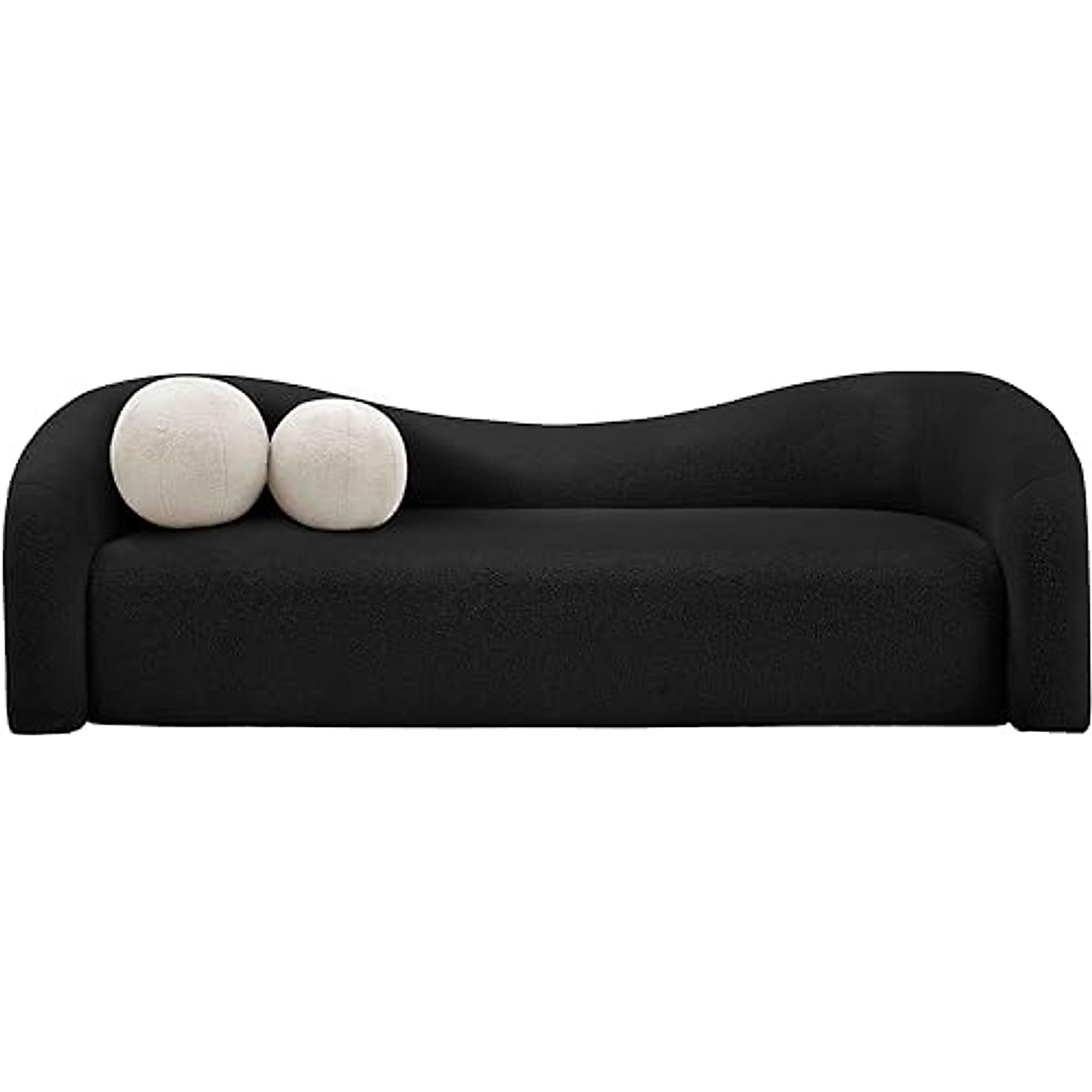 Meridian Furniture 186Black-S Kali Collection Modern | Contemporary Sofa with Soft Black Faux Shearling Teddy Fabric, Curved Back, 86" W x 33" D x 27" H, Black