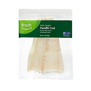 Amazon Fresh Brand, Wild Caught Pacific Cod Skinless Fillet Portions, 12 Oz, Sustainably Sourced (Previously Frozen)