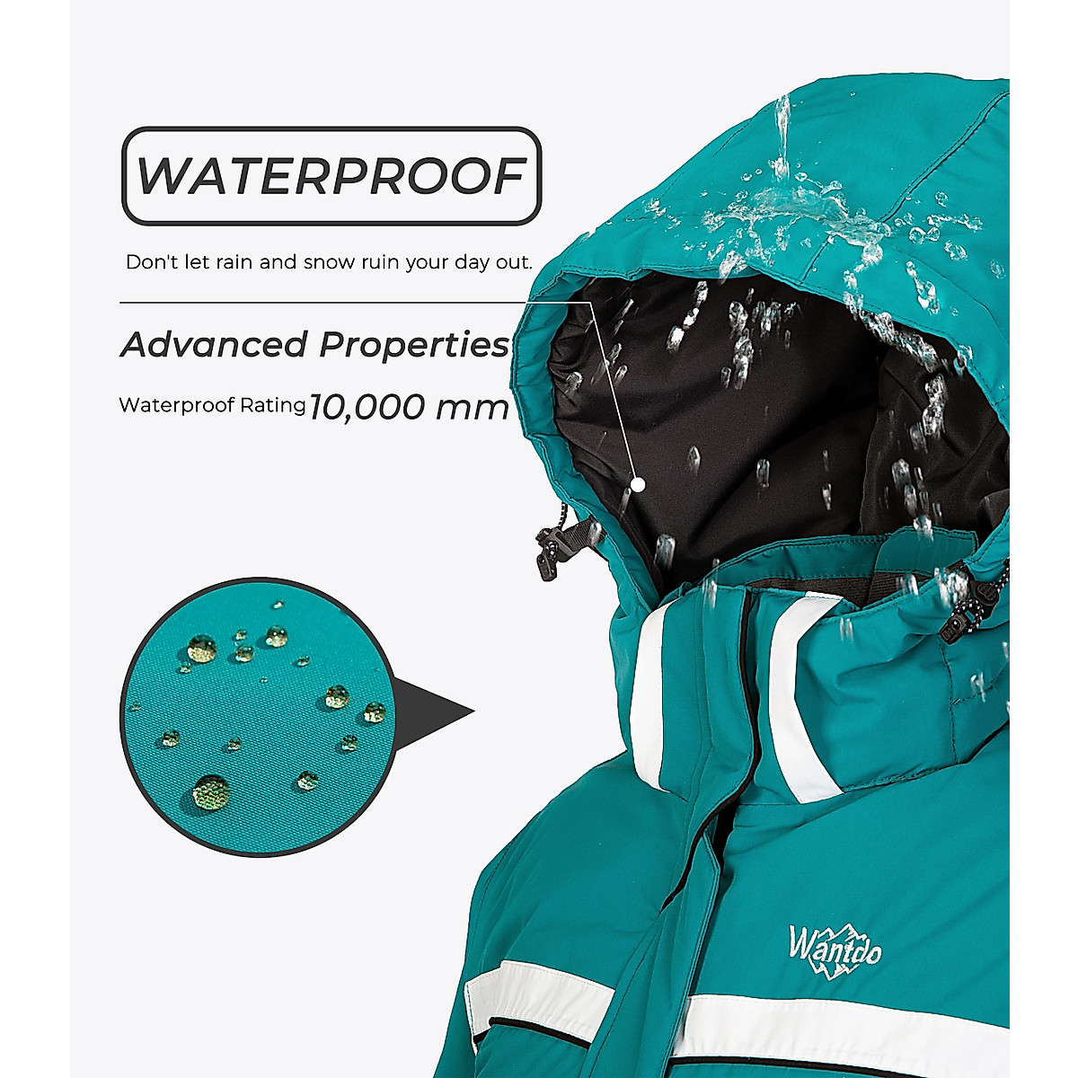 wantdo Women's Mountain Fully Taped Seams Waterproof Snowboard Jacket with Detachable Hood Turquoise M