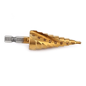Hilitand Step Drill Bit, High Speed Steel Stepped Cone Drill Bit Coated Spiral Flute Hex Shank 4-20mm
