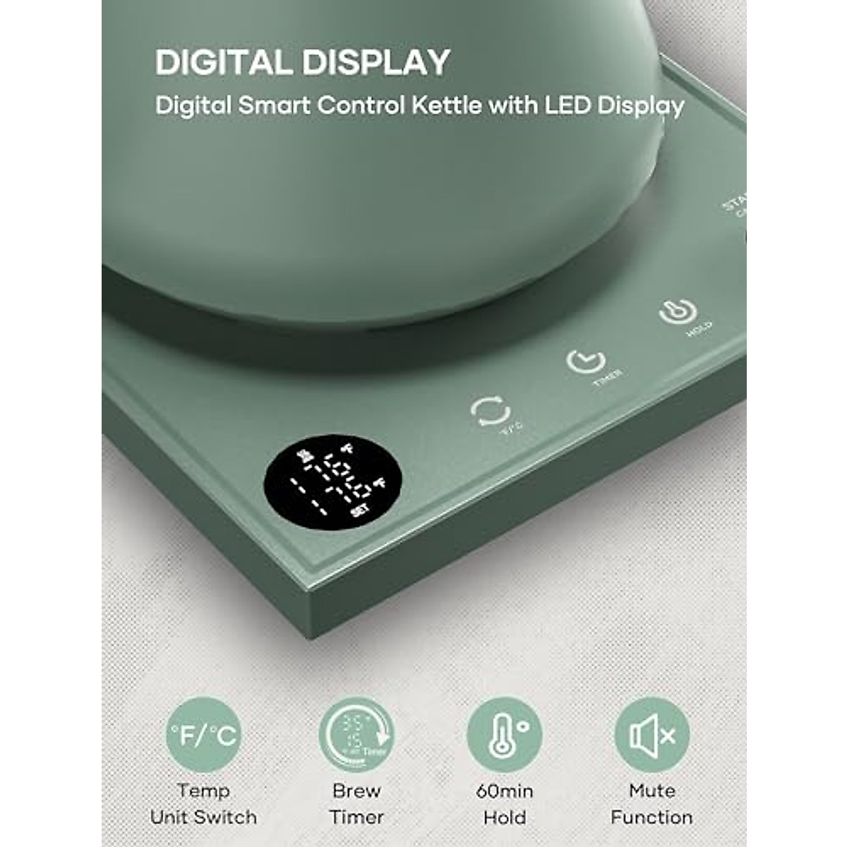 Electric Kettle, Offacy Gooseneck Kettle with Temperature Control, Pour Over Kettle & Coffee Kettle, 100% Food Grade 304 Stainless Steel, Tea Kettle 1200 Watt Quick Heating, 0.9L, Light Green