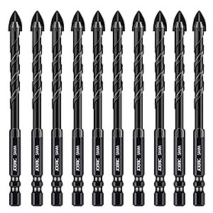 JOERIC 5mm Concrete Drill Bit Set, 10PC 3/16 inch Masonry Drill Bit Set Ceramic Brick Drill Bit Industrial Cemented Carbide Tip YG6X, Hex Shank for Glass, Soft Ceramic Tile, Mirror, Plastic.