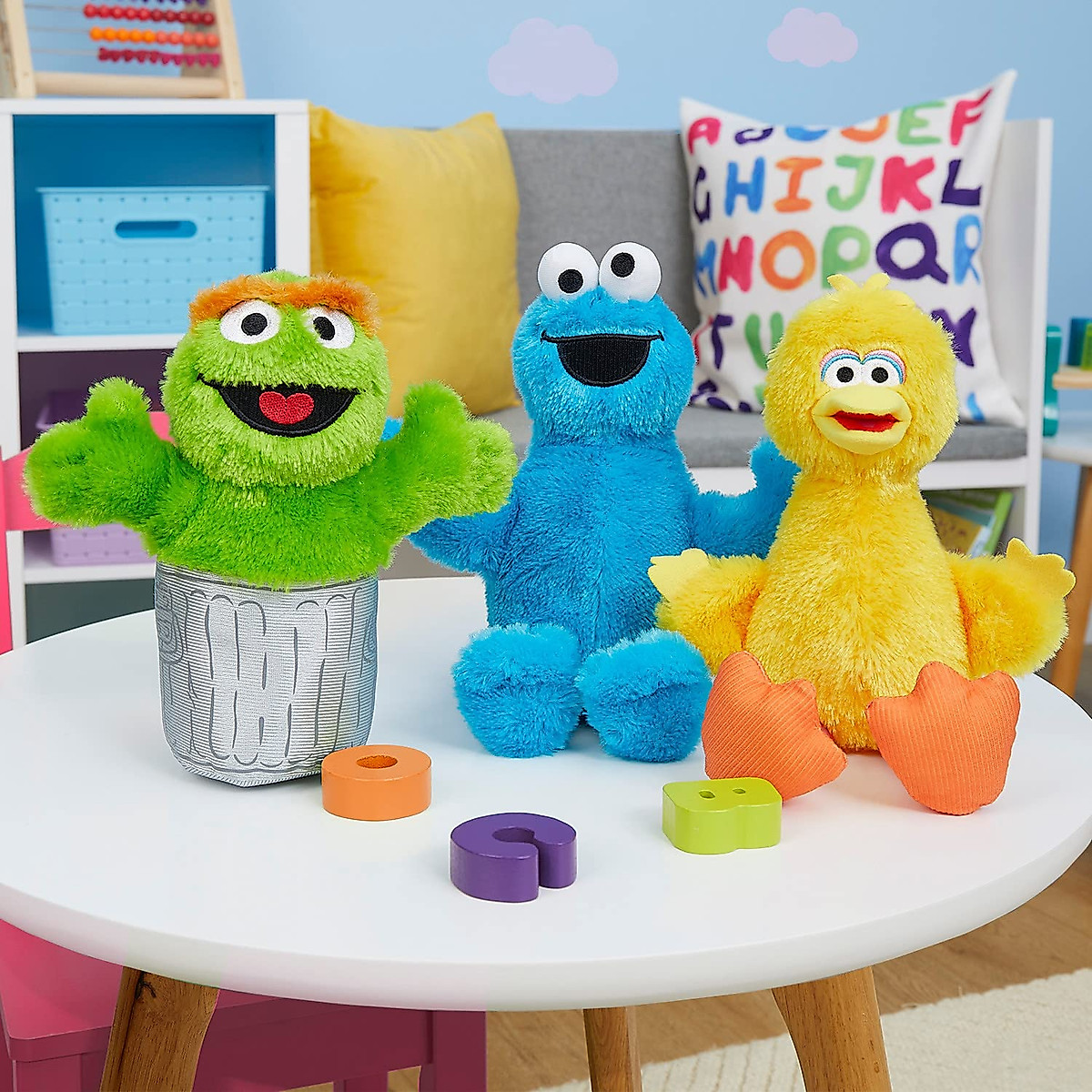 Sesame Street Friends Cookie Monster, Big Bird, and Oscar 8-inch 3-piece Sustainable Plush Stuffed Animals Set