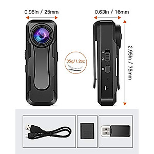 BOBLOV W1 Hidden Camera, True 1080P Small Body Camera, Personal Pocket Video Camera with Audio Loop Recording Time Stamps External Memory Up to 128GTwo Clips and Easy to Operation (32GB)
