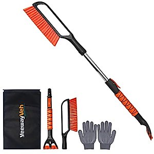 YeewayVeh 35" Ice Scraper for Car Windshield, Extendable Snow Brush with Foam Grip & Additional Handhold, 2 in 1 Detachable & Scratch-Free Snow Scrapers for Car Truck SUV, Orange