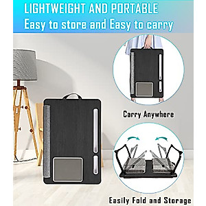 Lap Laptop Desk-Fits Up 17In Foldable Laptop Bed Tray Table with Adjustable Dual Cushion,Wrist Rest & Mouse Pad,Portable Wood Laptop Stand for Sofa Bed,Multifunctional Slot for Tablet & Phone (Black)