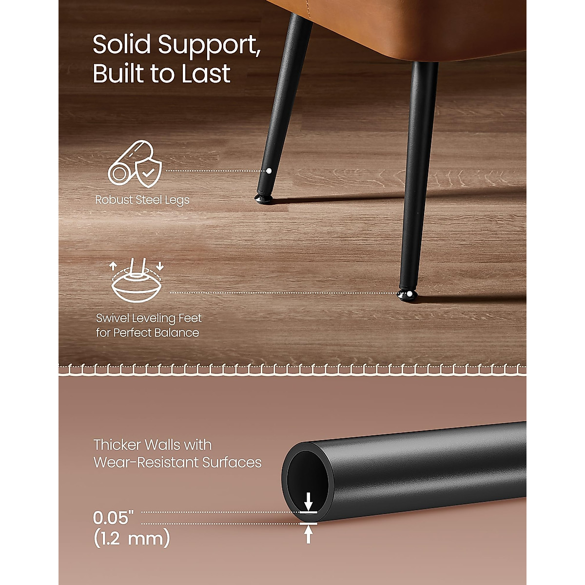 VASAGLE EKHO Collection - Bench for Entryway Bedroom, Synthetic Leather with Stitching, Ottoman Bench with Steel Legs, Living Dining Room, Mid-Century Modern, Loads 660 lb, Caramel Brown ULOM076K01