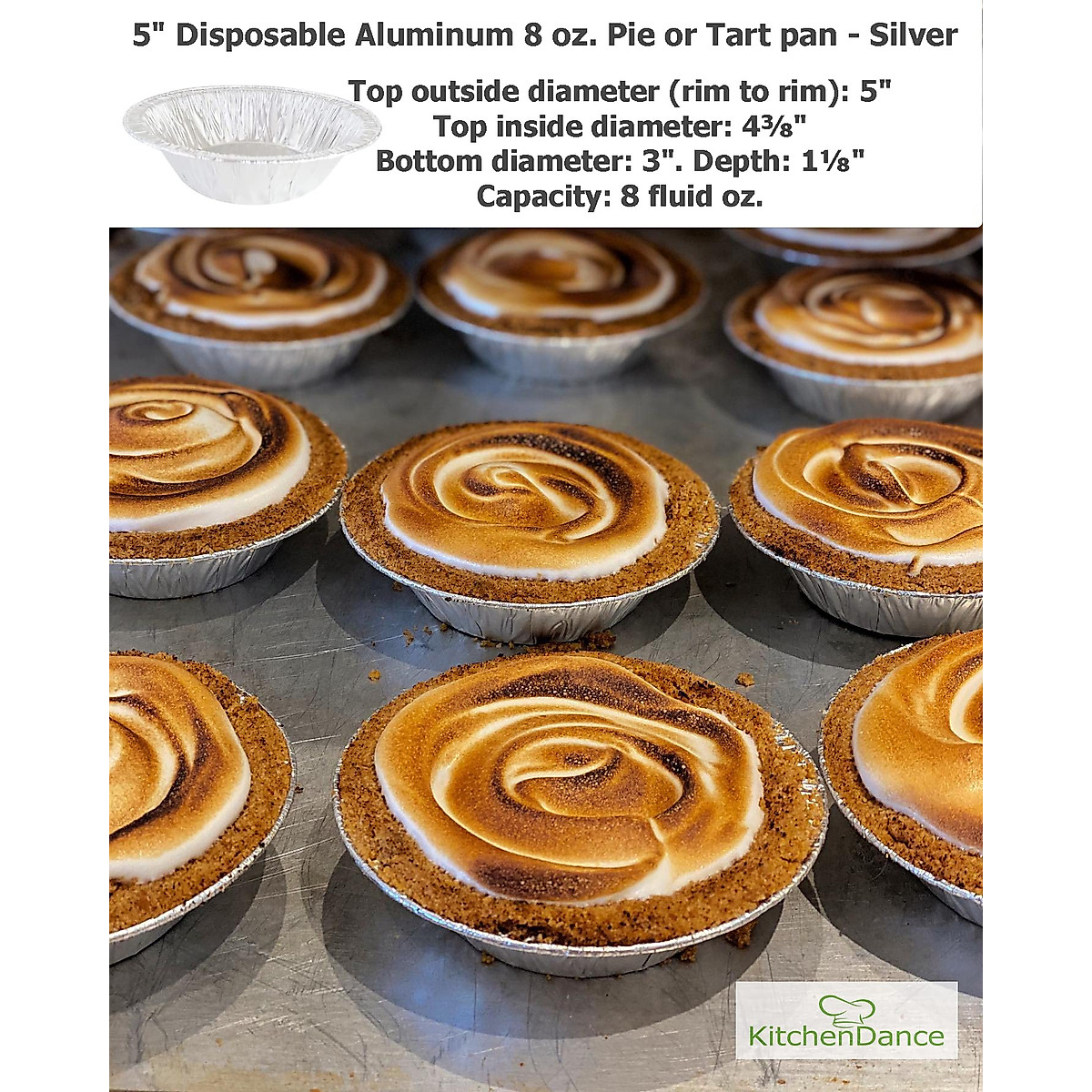 KitchenDance Disposable Aluminum Foil Tart Pan with Lid - 5" Aluminum Foil Individual Pie Pans, Baking Pan Perfect for Pies, Cobblers - 501P, (25)