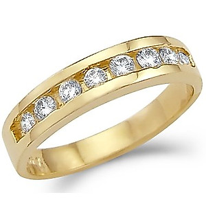 Size- 6.5 - Solid 14k Yellow Gold Ladies Channel Set CZ Cubic Zirconia Wedding Band Ring 1.5 ct