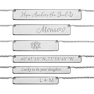 JOELLE JEWELRY Custom Name Bar Necklace Sterling Silver Personalized Script Name Necklace Bridesmaids Gift