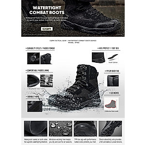 CQR Men's Military Tactical Boots, Lightweight 6 Inches Combat Boots, Durable EDC Outdoor Work Boots, Fathom 6 - Suede Black, 12