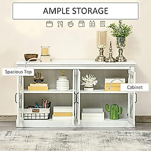 HOMCOM Sideboard Buffet Cabinet, Glass Door Credenza, Coffee Bar Cabinet with Adjustable Shelf, White